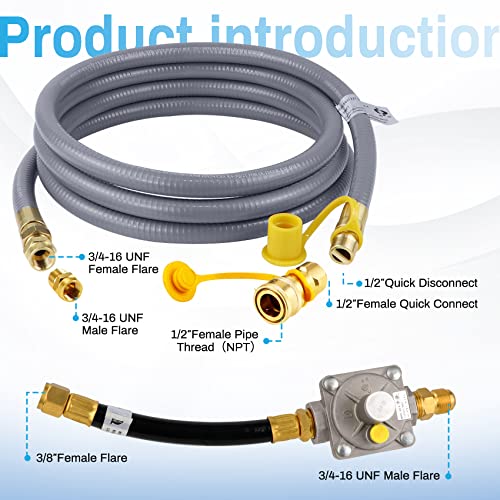 Dozont 710-0003 Natural Gas Conversion Kit Compatible with Kitchen-aid Propane Gas Grill Conversion, 710-0003 Natural Gas Hose and Regulator for Propane Gas Grill Conversion-CSA Certified(10FT)