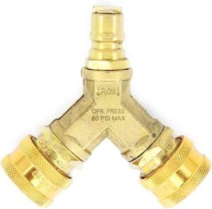 gas-flo, gas quick disconnect 3/8 y splitter, csa certified for propane and natural gas