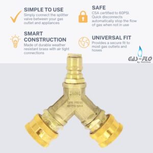 GAS-FLO, Gas Quick Disconnect 3/8 Y Splitter, CSA Certified for Propane and Natural Gas