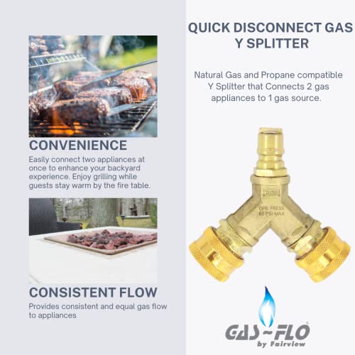 GAS-FLO, Gas Quick Disconnect 3/8 Y Splitter, CSA Certified for Propane and Natural Gas