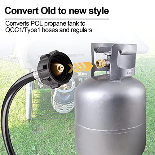 Shirbly Propane Adapter Hose 1lb to 20lb Converter for Coleman Grill, Propane Tank Hose Adapter for Weber Q Gas Grill, Buddy Heaters, Camp Stove, QCC1/Type1 Tank Connect to 1lb to 20lb Tank (10 FT)