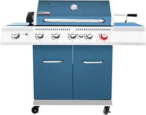 royal gourmet ga5403b 5-burner bbq cabinet style propane gas grill with rotisserie kit, sear burner, rear burner and side burner, 74,000 btu patio picnic backyard, outdoor party, blue