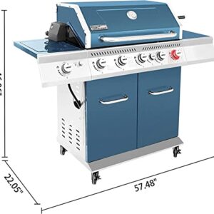 Royal Gourmet GA5403B 5-Burner BBQ Cabinet Style Propane Gas Grill with Rotisserie Kit, Sear Burner, Rear Burner and Side Burner, 74,000 BTU Patio Picnic Backyard, Outdoor Party, Blue