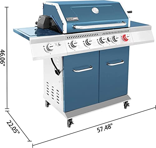 Royal Gourmet GA5403B 5-Burner BBQ Cabinet Style Propane Gas Grill with Rotisserie Kit, Sear Burner, Rear Burner and Side Burner, 74,000 BTU Patio Picnic Backyard, Outdoor Party, Blue