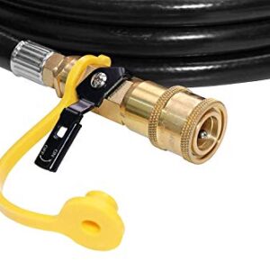 DOZYANT 12 feet Low Pressure Propane Quick-Connect Hose, RV Quick Connect Propane Hose, Quick Disconnect Propane Hose Extension - 1/4” Safety Shutoff Valve & Male Full Flow Plug for RVs