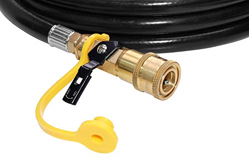 DOZYANT 12 feet Low Pressure Propane Quick-Connect Hose, RV Quick Connect Propane Hose, Quick Disconnect Propane Hose Extension - 1/4” Safety Shutoff Valve & Male Full Flow Plug for RVs