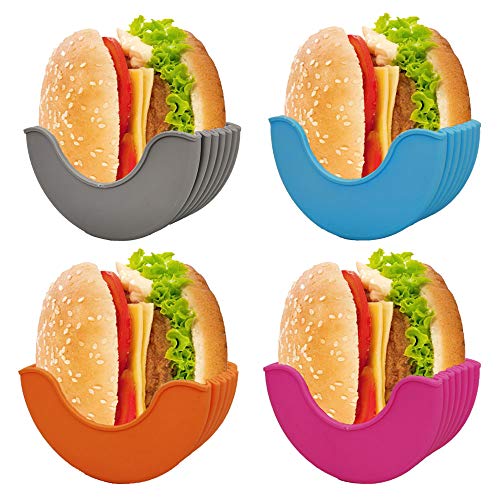 4 Pcs Retractable Burger Fixed Box TIK Tok New Trends Hamburger Buns Burger Holder Reusable Hamburger Box Silicone Rack Holder Burger Box Dishwasher Safe & BPA-Free, 4 Color