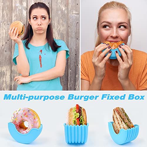 4 Pcs Retractable Burger Fixed Box TIK Tok New Trends Hamburger Buns Burger Holder Reusable Hamburger Box Silicone Rack Holder Burger Box Dishwasher Safe & BPA-Free, 4 Color