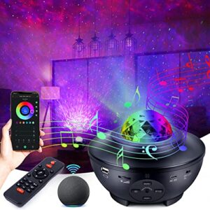 star projector, galaxy night light projector with bluetooth music speaker, 14 color moving ocean wave effects, skylight with remote&upgraded smart app&alexa control, present for kids, adults (black)