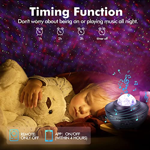 Star Projector, Galaxy Night Light Projector with Bluetooth Music Speaker, 14 Color Moving Ocean Wave Effects, Skylight with Remote&Upgraded Smart App&Alexa Control, Present for Kids, Adults (Black)