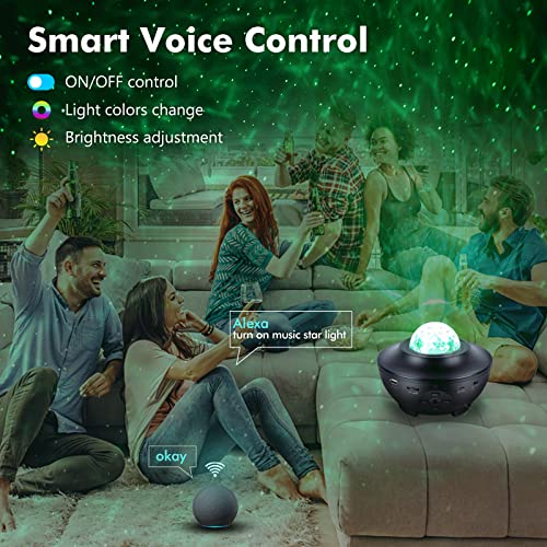 Star Projector, Galaxy Night Light Projector with Bluetooth Music Speaker, 14 Color Moving Ocean Wave Effects, Skylight with Remote&Upgraded Smart App&Alexa Control, Present for Kids, Adults (Black)