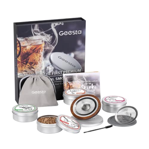 Premium Cocktail Smoker Kit for Whiskey, Bourbon and Old Fashioned Drinks, Smoke Top Whiskey Smoker Kit with 4 Wood Chips, Perfect Whiskey Bourbon Gifts for Men