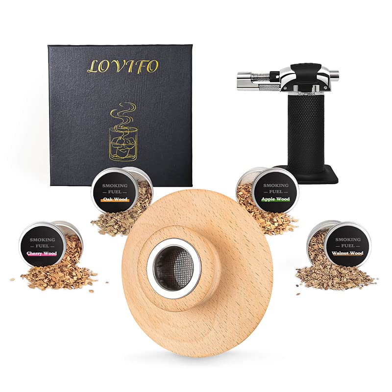 LOVIFO Whiskey Smoker Infuser Kit, Cocktail Smoker Kit for Drink, Old Fashioned Smoker Kit with 4 Different Flavor Wood Chips