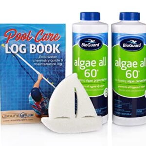 BioGuard Algae All 60 Swimming Pool Algaecide 2 Pack with LeisureQuip ScumBoat Scum Absorber and LeisureQuip Pool Log Book