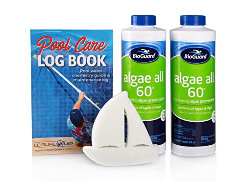 BioGuard Algae All 60 Swimming Pool Algaecide 2 Pack with LeisureQuip ScumBoat Scum Absorber and LeisureQuip Pool Log Book