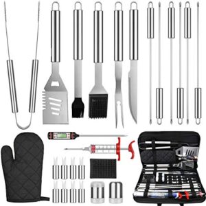 bbq grill accessories, 27pcs bbq tools set, stainless steel grill tools set, grilling kit for men women with spatula thermometer meat injector gloves, barbecue utensils gift for smoker camping