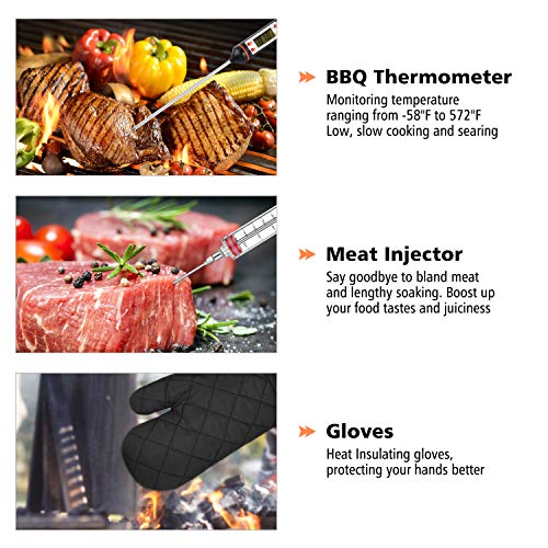 BBQ Grill Accessories, 27PCs BBQ Tools Set, Stainless Steel Grill Tools Set, Grilling Kit for Men Women with Spatula Thermometer Meat Injector Gloves, Barbecue Utensils Gift for Smoker Camping