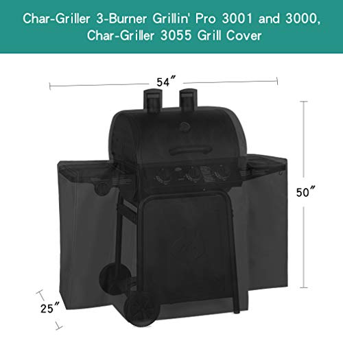 Stanbroil BBQ Gas Grill Cover Replacement for Char-Griller 3055 3-Burner Grillin' Pro 3001 and 3000 Gas Grill, 600D Waterproof and UV Resistant Material