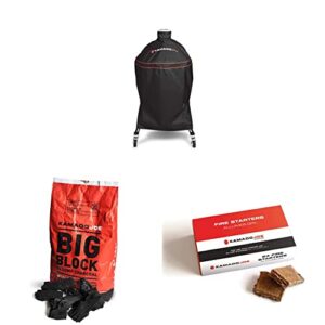 kamado joe classic joe 18-inch grill cover + big block xl lump charcoal + fire starters bundle