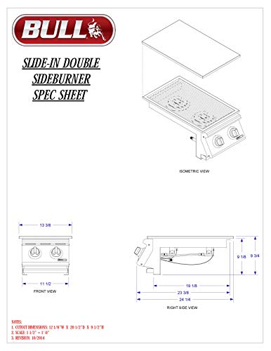 Bull Outdoor Products 30008 Liquid Propane Slid-In Double Side Burner, Front and Back Design