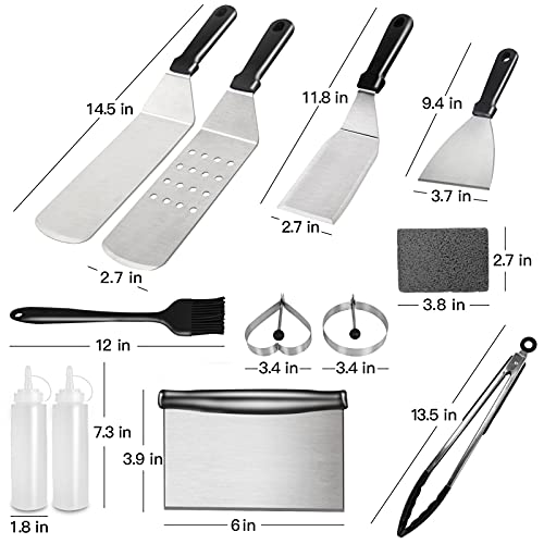 Grill Accessories, 15PCS Grilling Griddle Accessories Kit for Blackstone and Camp Chef, with Brush Scraper Spatula Cleaner Tools for Outdoor Flat Top Grill BBQ Utensils Set, Camping Accessories