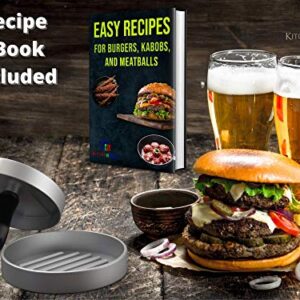 Kitchen RMore Burger Press + Pocket Grill Scraper + 100 Patty Paper + Recipe EBook | Non-Stick Aluminum Hamburger Press Patty Maker for Perfect Meat Patties, Veggie Burgers, Salmon Patties