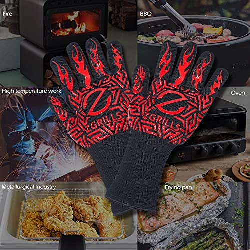 Z GRILLS BBQ Grill Gloves 1472℉ Oven Gloves Heat Resistant Barbecue Silicone Heat Resistant Mitts Smoking Cooking, Universal Size for Barbecue, Baking, Frying, Welding, Cutting