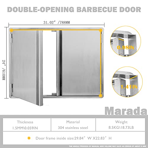 Supllueer BBQ Access Door Outdoor Kitchen 304 Brushed Stainless Steel Doors for Outdoor Kitchen, Outdoor Cabinet, Barbeque Grill or BBQ Island Built in BBQ Doors(31" W x 24" H)