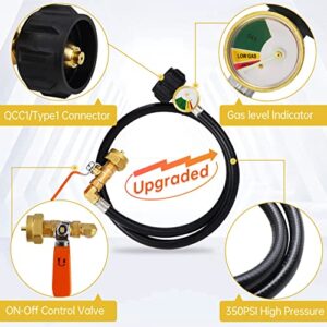 Lapert Upgraded Propane Refill Adapter Hose 36" Propane Extension Refill Hose with Gauge and ON/Off Control Valve for 1LB Propane Gas Tank 350PSI High Pressure Camping (QCC1/Type1 Inlet)