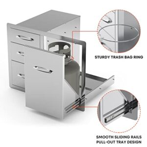 Stanbroil Outdoor Kitchen Stainless Steel Combo Propane Tank Tray with Trash Bag Ring & Triple Drawer, 30-Inch