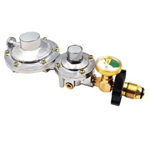 vertical 2 stage propane regulator with pol and gauge, two stage propane regulator standard 3/8 female npt connection, double stage regulator for 20-100lb tank，gas grill, rv, propane heater