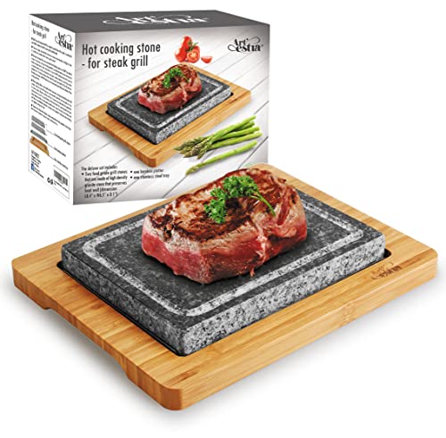 Artestia Cooking Stones for Steak, Double Cooking Stones in One Sizzling Hot Stone Set, Steak Stone Cooking Set Barbecue/BBQ/Hibachi/Steak Grill (One Deluxe Set with Two Stones)