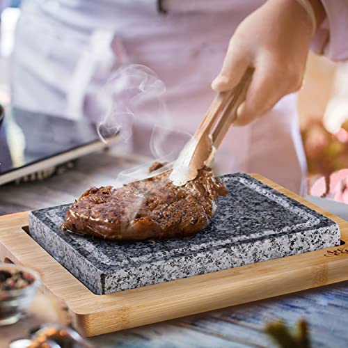 Artestia Cooking Stones for Steak, Double Cooking Stones in One Sizzling Hot Stone Set, Steak Stone Cooking Set Barbecue/BBQ/Hibachi/Steak Grill (One Deluxe Set with Two Stones)