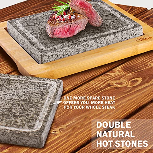 Artestia Cooking Stones for Steak, Double Cooking Stones in One Sizzling Hot Stone Set, Steak Stone Cooking Set Barbecue/BBQ/Hibachi/Steak Grill (One Deluxe Set with Two Stones)