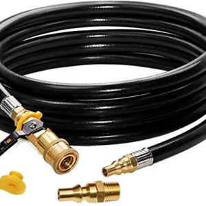 DOZYANT 12 FT RV Propane Quick Connect Hose, RV Quick Connect Propane Hose, Quick Disconnect Propane Hose Extension - 1/4 Inch Safety Shutoff Valve & Male Full Flow Plug for LP Gas Low Pressure System