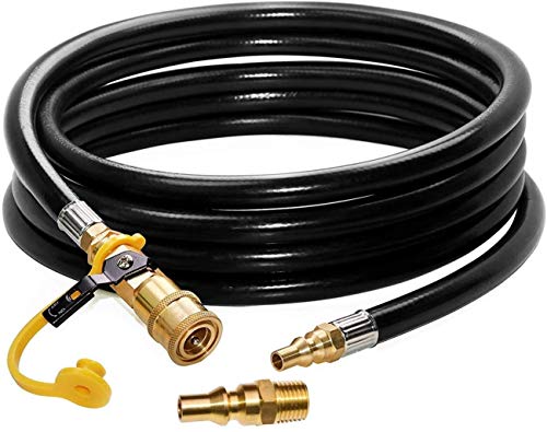 DOZYANT 12 FT RV Propane Quick Connect Hose, RV Quick Connect Propane Hose, Quick Disconnect Propane Hose Extension - 1/4 Inch Safety Shutoff Valve & Male Full Flow Plug for LP Gas Low Pressure System