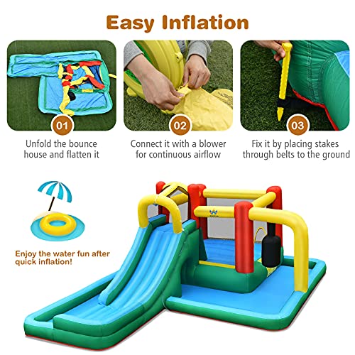 BOUNTECH Inflatable Water Slide, Water Bounce House Combo for Kids Outdoor Fun with Splash Pool, Climbing Wall, Water Park, Blow up Waterslides Inflatables for Kids and Adults Backyard Party Gifts