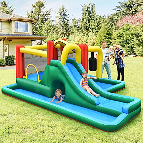 BOUNTECH Inflatable Water Slide, Water Bounce House Combo for Kids Outdoor Fun with Splash Pool, Climbing Wall, Water Park, Blow up Waterslides Inflatables for Kids and Adults Backyard Party Gifts