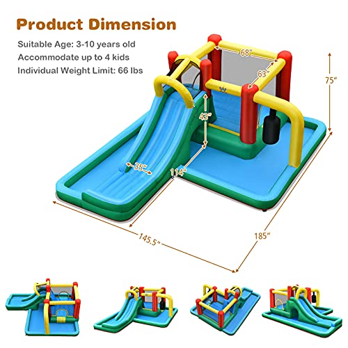 BOUNTECH Inflatable Water Slide, Water Bounce House Combo for Kids Outdoor Fun with Splash Pool, Climbing Wall, Water Park, Blow up Waterslides Inflatables for Kids and Adults Backyard Party Gifts