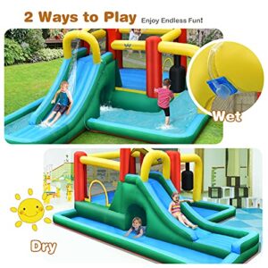 BOUNTECH Inflatable Water Slide, Water Bounce House Combo for Kids Outdoor Fun with Splash Pool, Climbing Wall, Water Park, Blow up Waterslides Inflatables for Kids and Adults Backyard Party Gifts