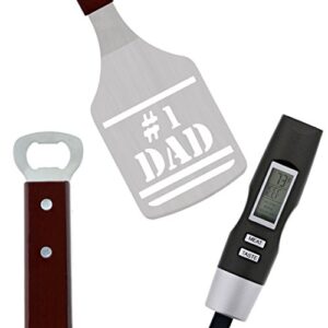 Panoware BBQ Grill Tools Set Gift for Dad, 4 Piece Set, Number 1 Dad Tongs, Spatula, Digital Thermometer and Case