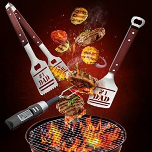 Panoware BBQ Grill Tools Set Gift for Dad, 4 Piece Set, Number 1 Dad Tongs, Spatula, Digital Thermometer and Case