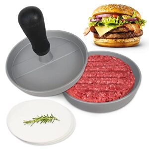 Hamburger Patty Press Non Stick - Surfaces Clean Easily Adjustable Aluminum Mold Flat Round Shaper with 110 Paper Sheets Essential Tool to Make Beef Veggie Burger