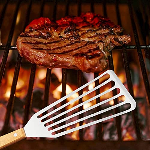 IOCBYHZ Fish Spatula 12.4" Stainless Steel Cooking Utensil, Kitchen Slotted Turner, Fish Turner Spatula, Metal Slotted Spatula with Wood Handle Great for Egg/Meat Turning, Griddles & Grill Accessories