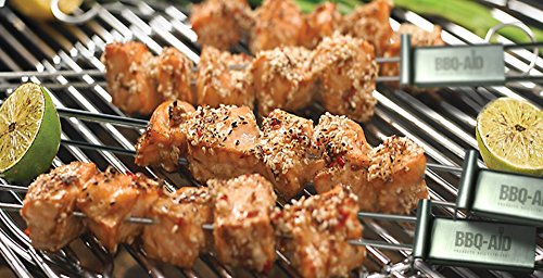 BBQ-AID Premium Barbecue Metal Skewers for Kabobs with Quick Release - Double Pronged, Stainless Steel Metal Skewers for Grilling - Kebab Skewers, Shish Kabob Skewers, Kabob Sticks, Veggies & More