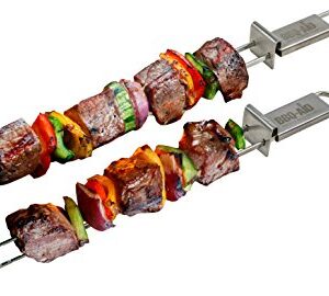 BBQ-AID Premium Barbecue Metal Skewers for Kabobs with Quick Release - Double Pronged, Stainless Steel Metal Skewers for Grilling - Kebab Skewers, Shish Kabob Skewers, Kabob Sticks, Veggies & More