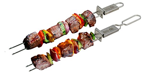 BBQ-AID Premium Barbecue Metal Skewers for Kabobs with Quick Release - Double Pronged, Stainless Steel Metal Skewers for Grilling - Kebab Skewers, Shish Kabob Skewers, Kabob Sticks, Veggies & More