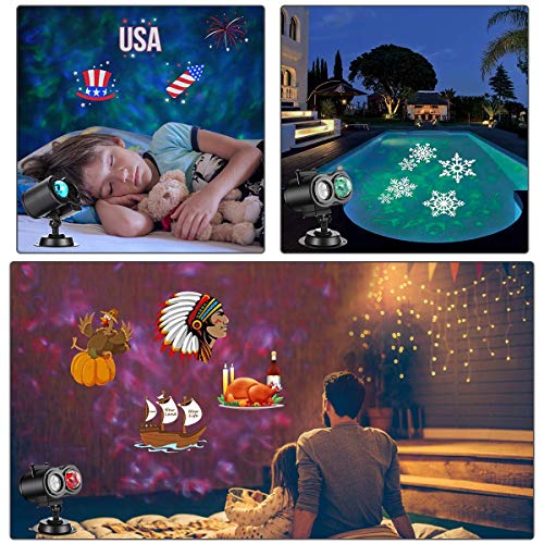 Christmas Projector Lights Outdoor, Holiday Decorations Halloween Led Projector Lights 2-in-1 Moving Patterns and Ocean Wave Ripple Waterproof Snow Light Party Garden