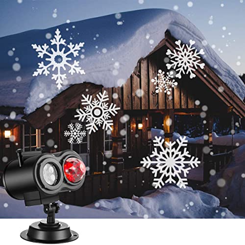 Christmas Projector Lights Outdoor, Holiday Decorations Halloween Led Projector Lights 2-in-1 Moving Patterns and Ocean Wave Ripple Waterproof Snow Light Party Garden