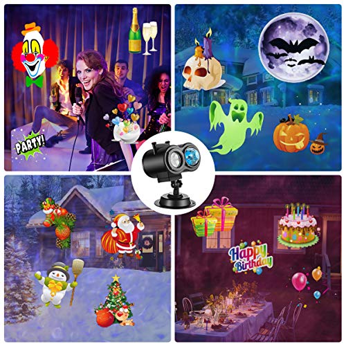 Christmas Projector Lights Outdoor, Holiday Decorations Halloween Led Projector Lights 2-in-1 Moving Patterns and Ocean Wave Ripple Waterproof Snow Light Party Garden